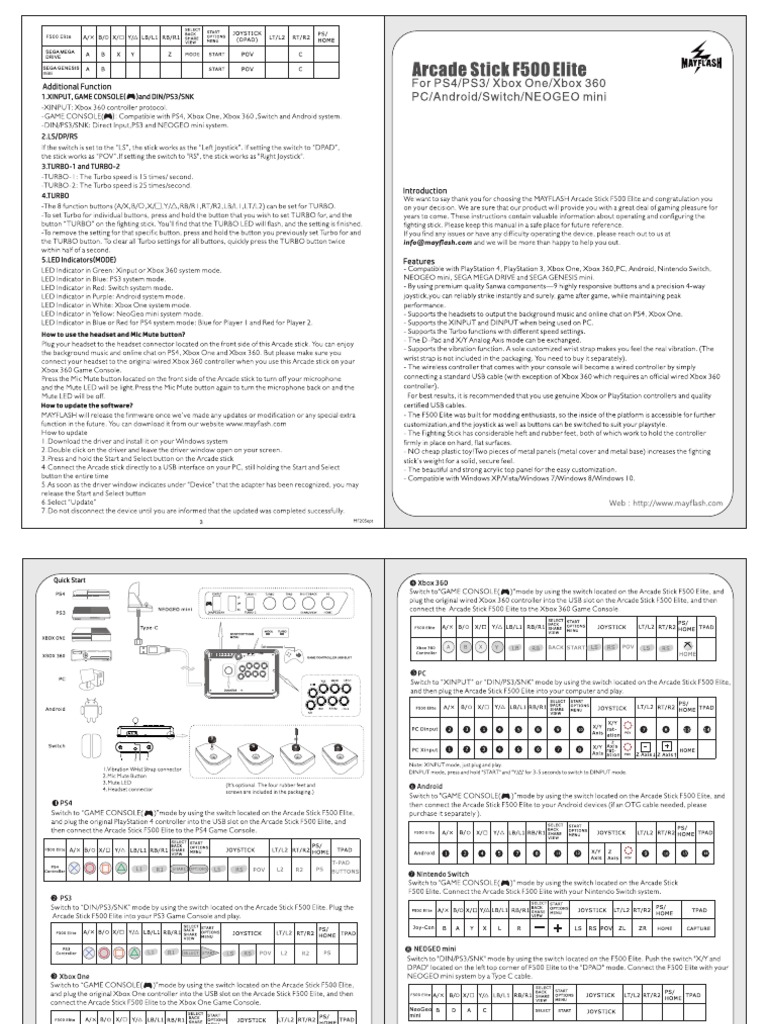 Mayflash Universal Arcade Fightstick f500 Elite User Manual | PDF