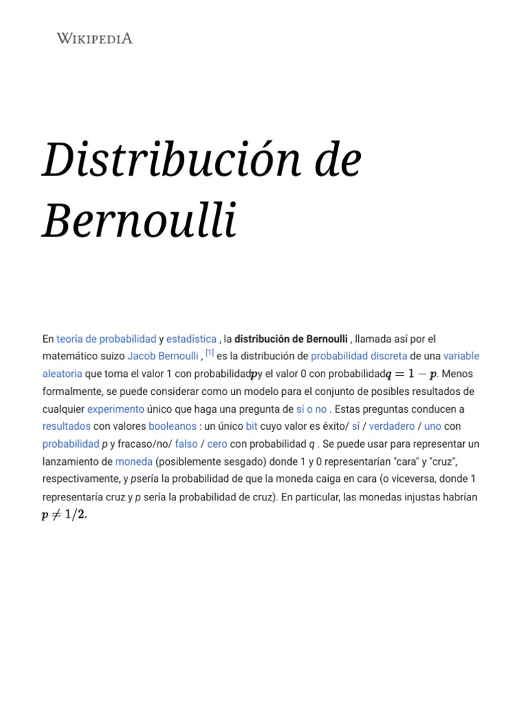 Distribución de Bernoulli - Wikipedia | PDF | Variable aleatoria ...