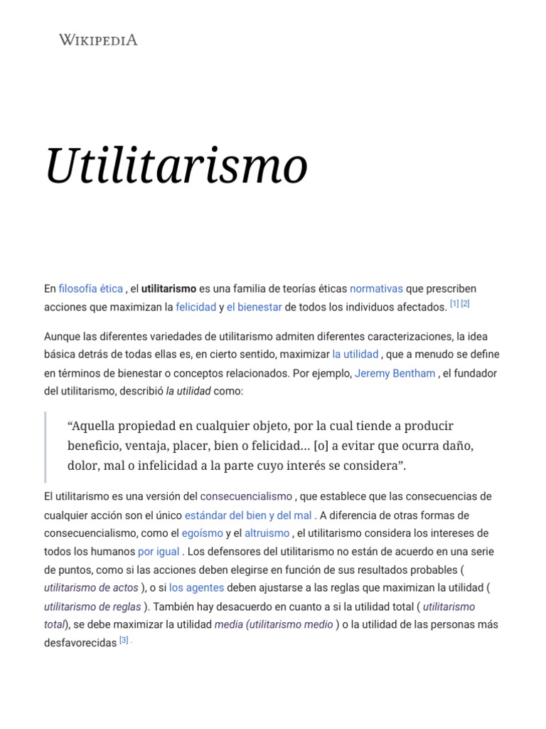 Utilitarismo - Wikipedia | PDF | Utilitarismo | Placer