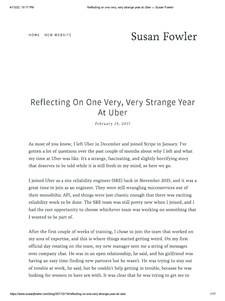 Reflecting On One Very, Very Strange Year at Uber by Susan Fowler | PDF