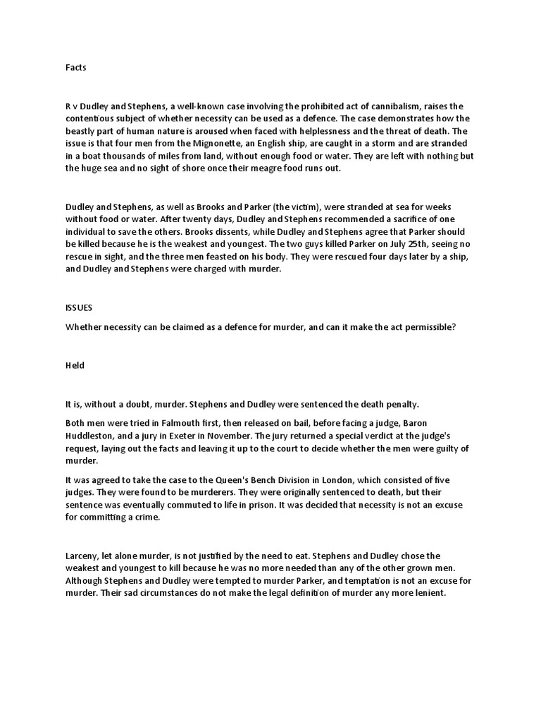 R Vs Dudley and Stephens Final | PDF | Criminal Law | Public Law
