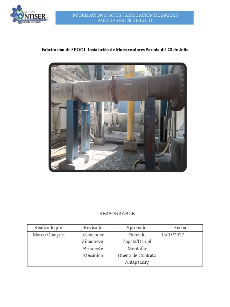 Informe Status Fabriación Spool | PDF