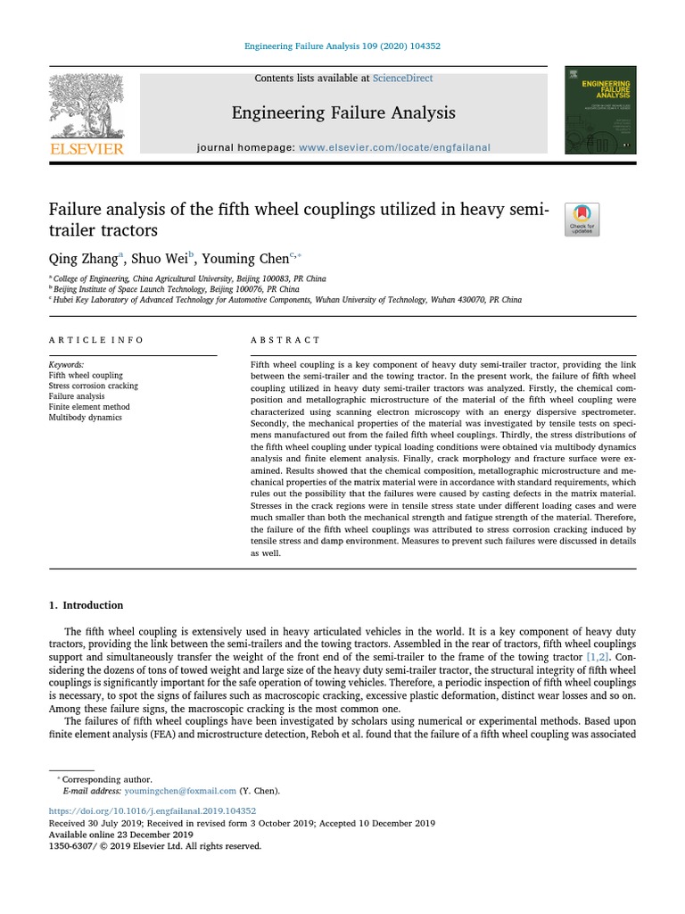 Failure Analysis of The Fifth Wheel Couplings Utilized in Heavy Semi ...
