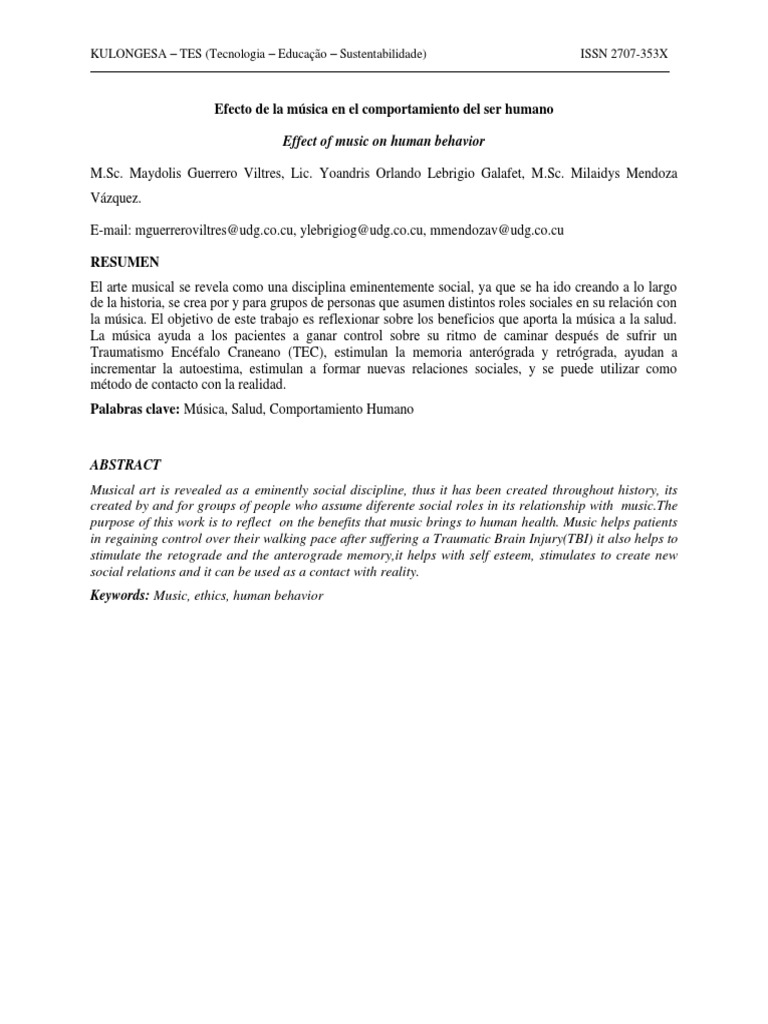Efectos de la música en el comportamiento humano | PDF | Las emociones ...