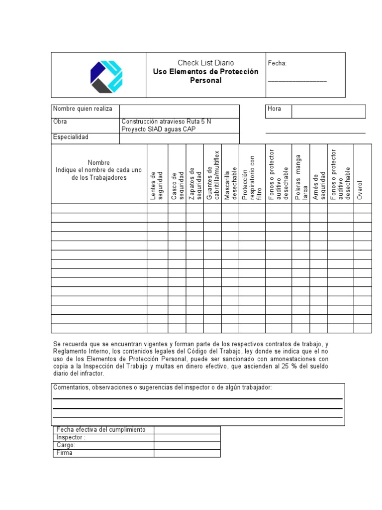 Check List Uso EPP | PDF | Justicia | Crimen y violencia