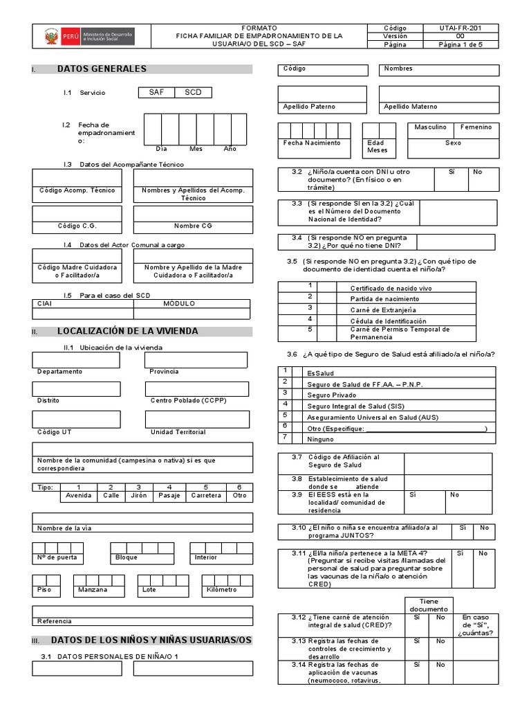 Formato de ficha familiar para el empadronamiento de usuarios del ...
