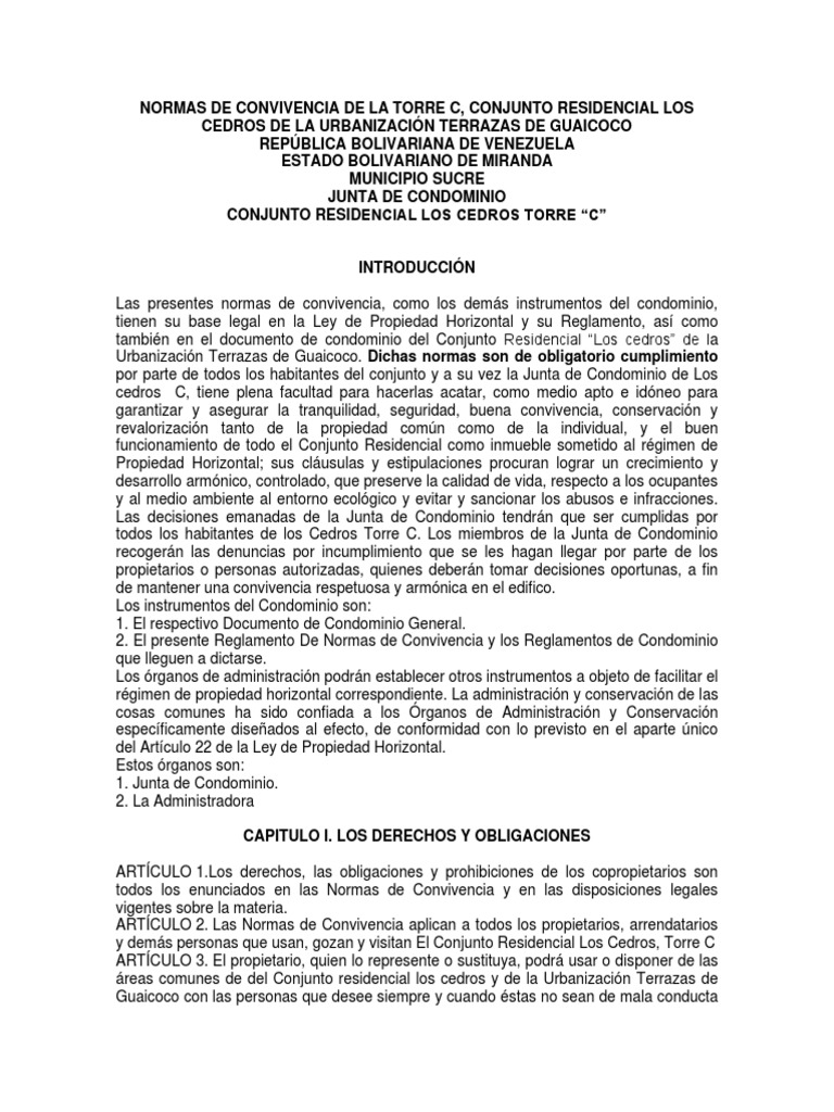 Normas de Convivencia Torre C | PDF | Condominio | Propiedad