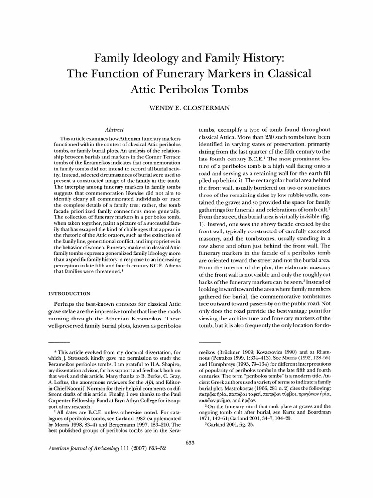 Closterman-Family Ideology and Family History. The Function of Funerary ...