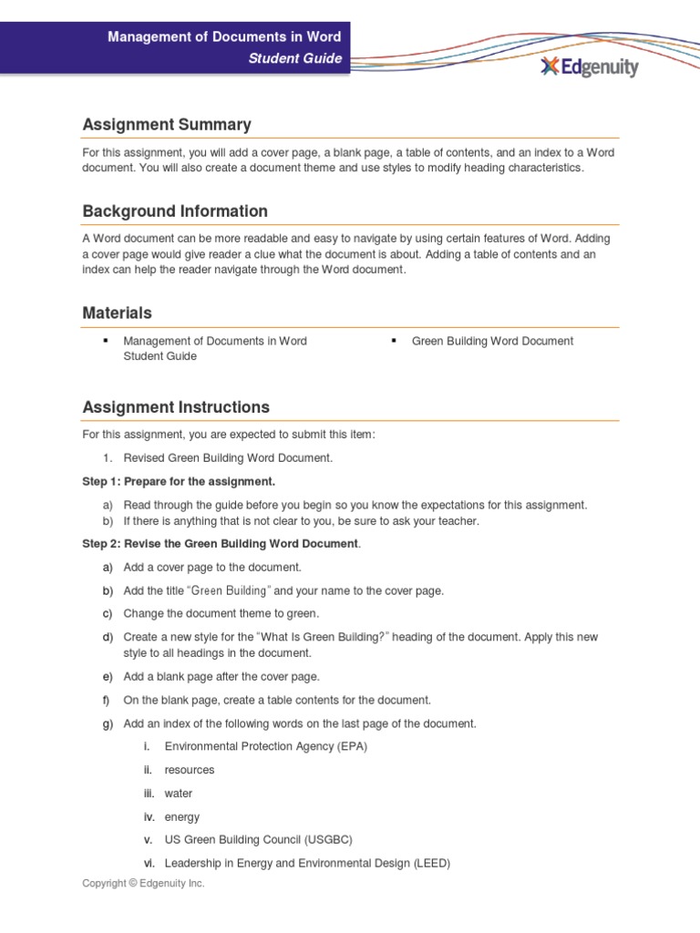 Hands-On Assignment-Management of Word Documents-Student Guide | Download Free PDF | Green Building