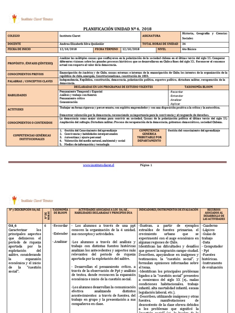 6to Planificacion 4ta Unidad 6to Basico | PDF | Democracia | Ideologías ...