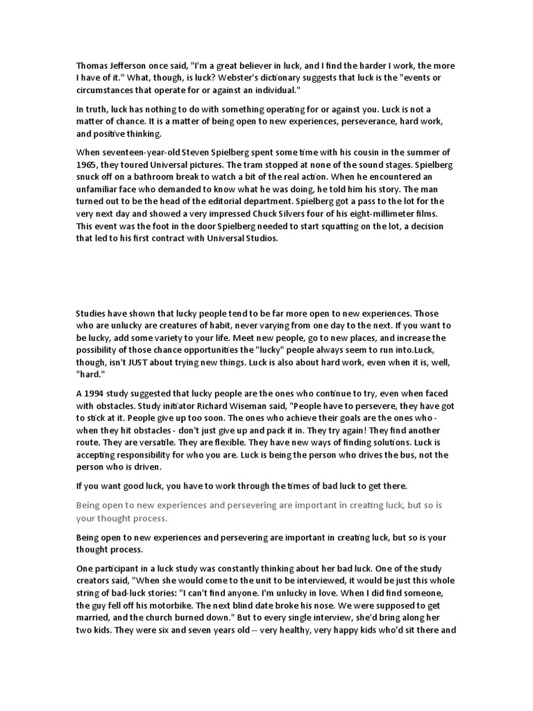 Luck Essay | PDF | Luck