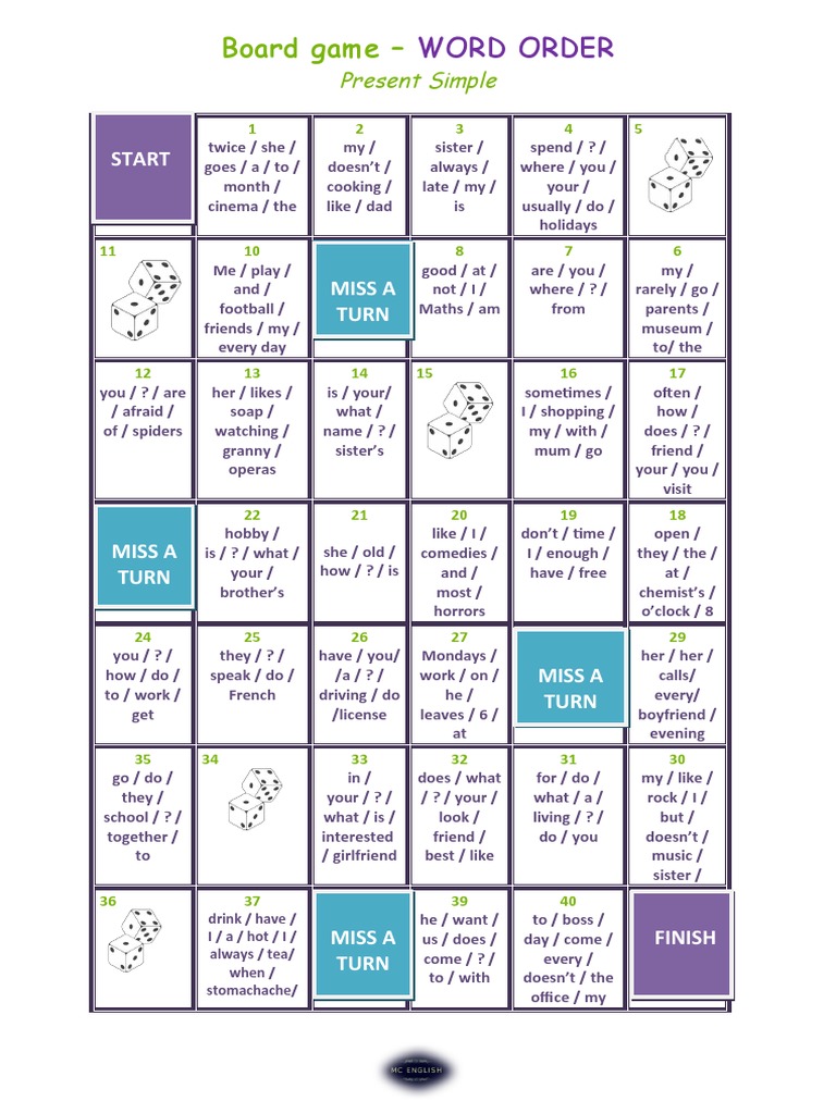 Present Simple Word Order Board Game Boardgames Conversation Topics ...