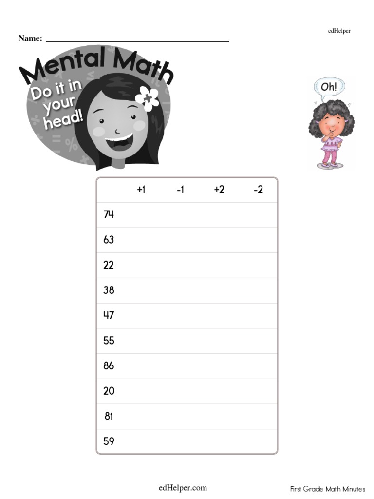 1st Grade Minute Math Worksheets | PDF