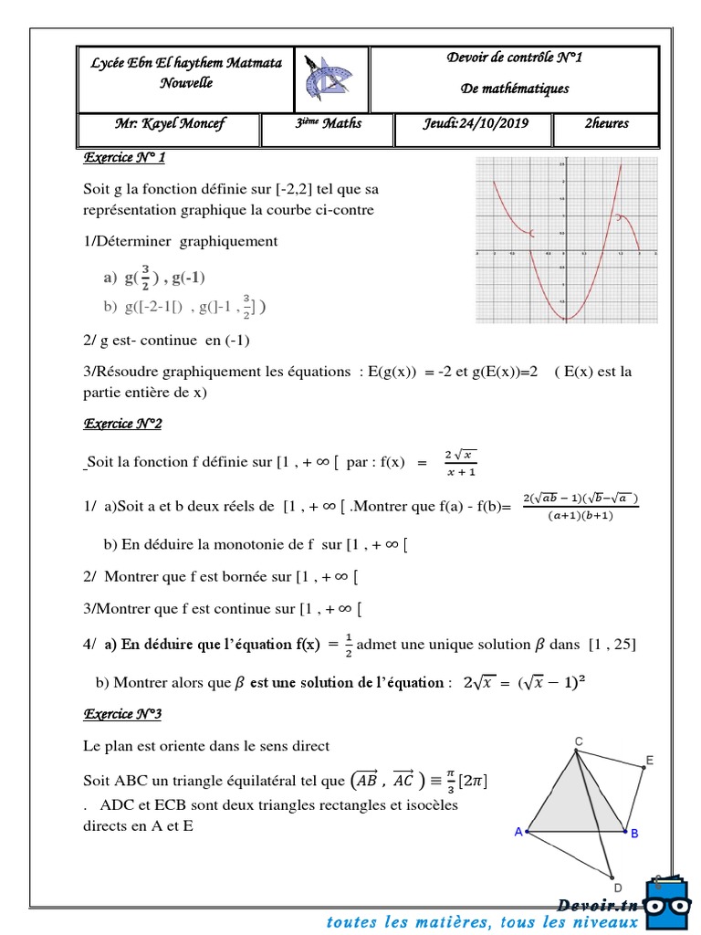 Devoir de Contrôle N°1 2019 2020 (MR Kayel Moncef) | PDF | Triangle ...
