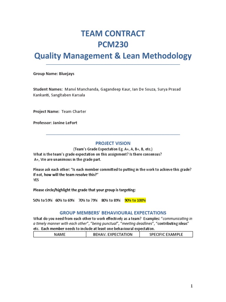 Team Contract - PCM230 | PDF | Leadership | Psychological Concepts