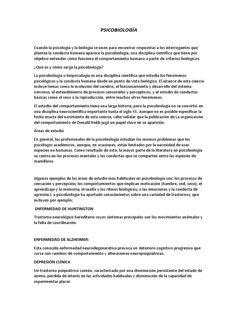 Psicobiologia | PDF | Neurociencia conductual | Sicología