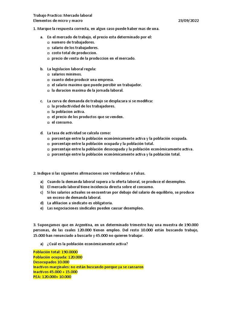UNIDAD 2 - TP Mercado de Trabajo | PDF | Desempleo | Economía laboral