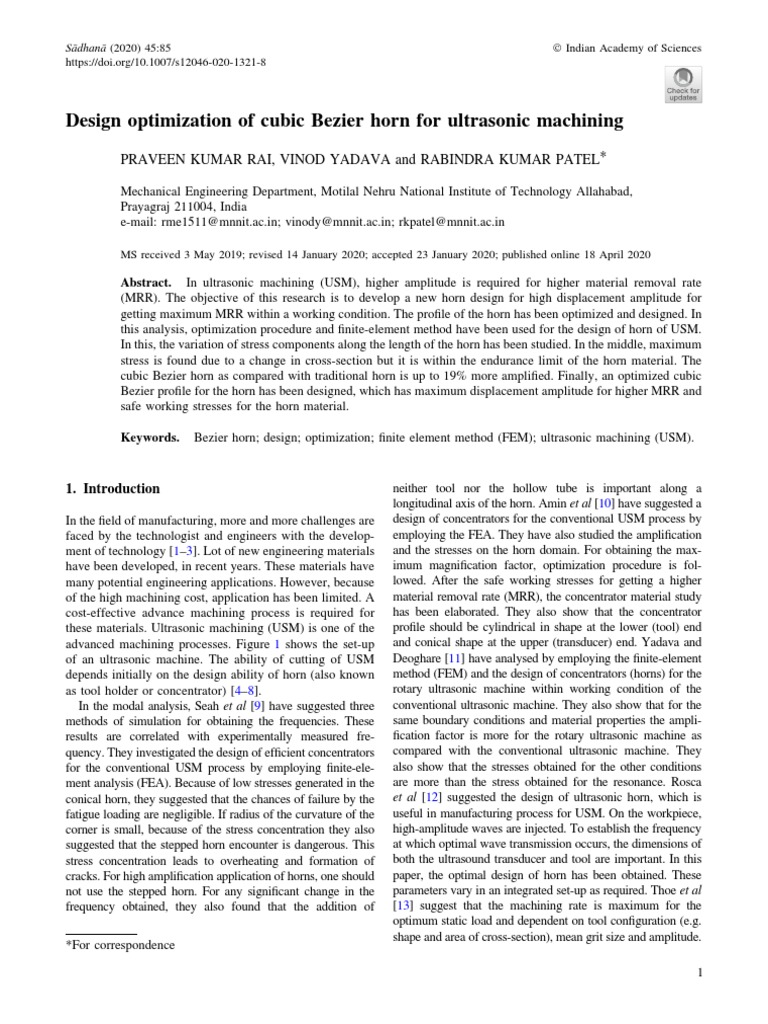 Optimizing Bezier Horn for Ultrasonic Machining | PDF | Finite Element Method | Stress (Mechanics)