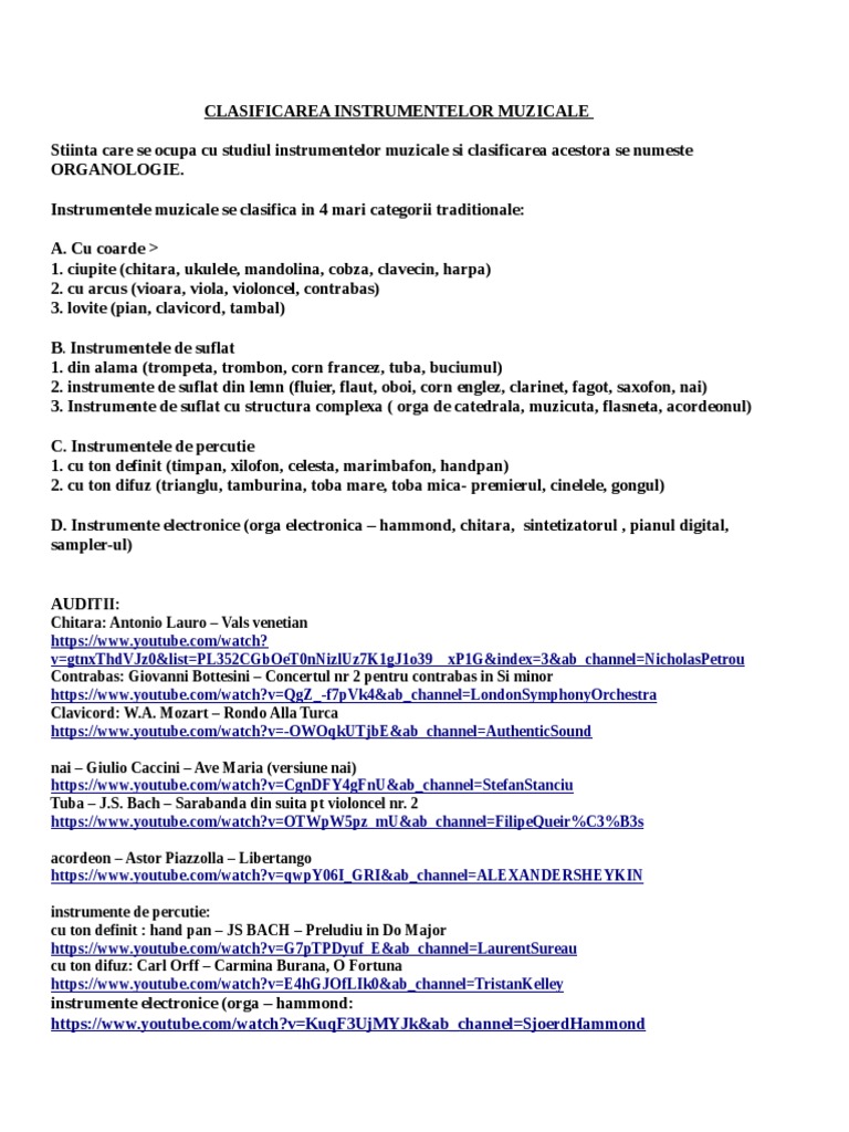 CLASIFICAREA INSTRUMENTELOR MUZICALE | PDF
