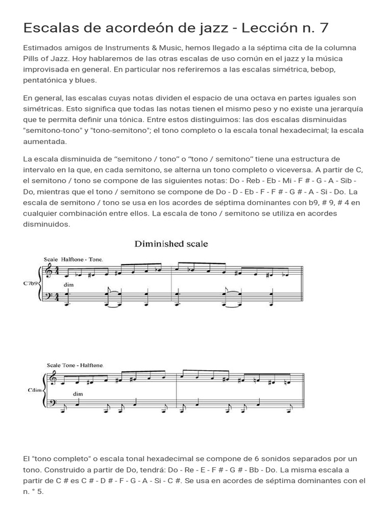 Escalas de Acordeón de Jazz | PDF | Escala (música) | Acorde (Música)