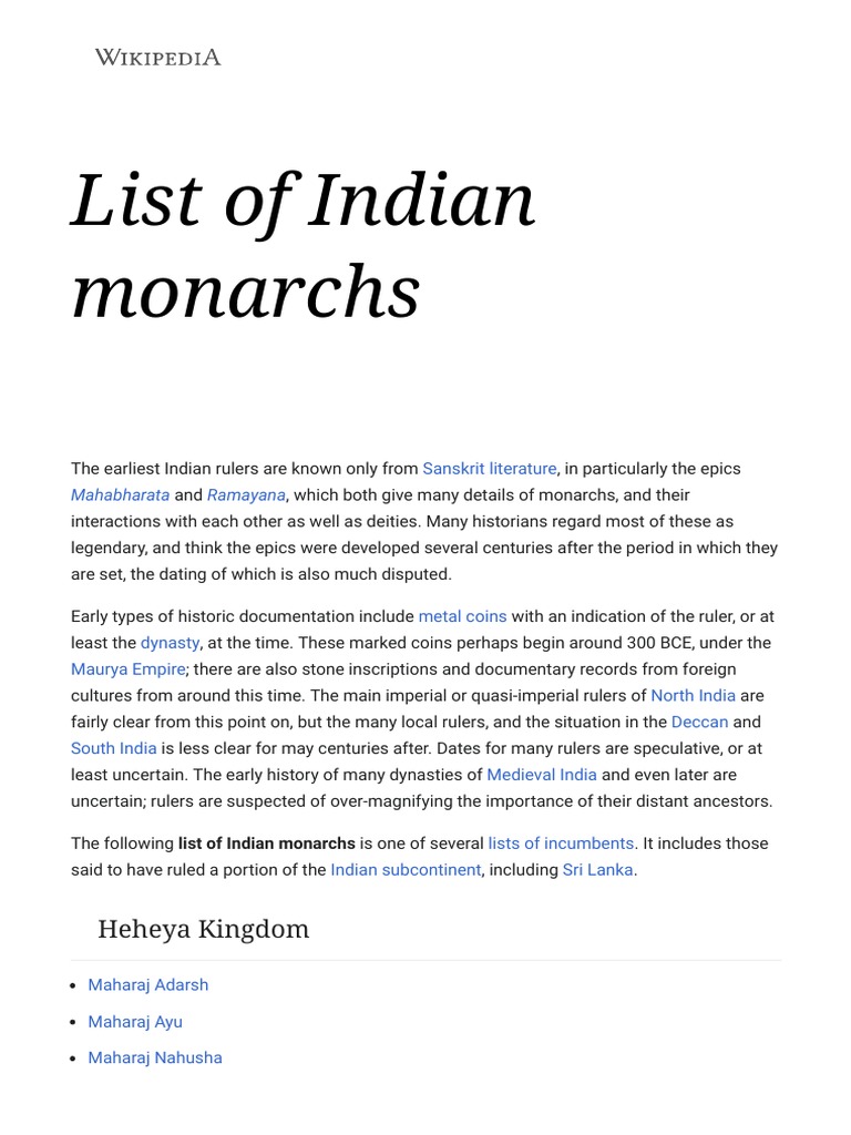 List of Indian Monarchs and Rulers | PDF | Ancient India
