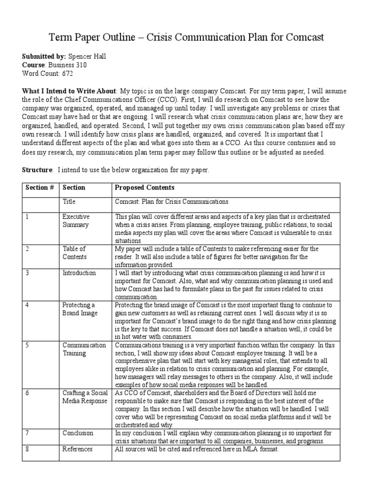 B310 Term Paper Outline Example 1-2 | PDF | Communication | Comcast