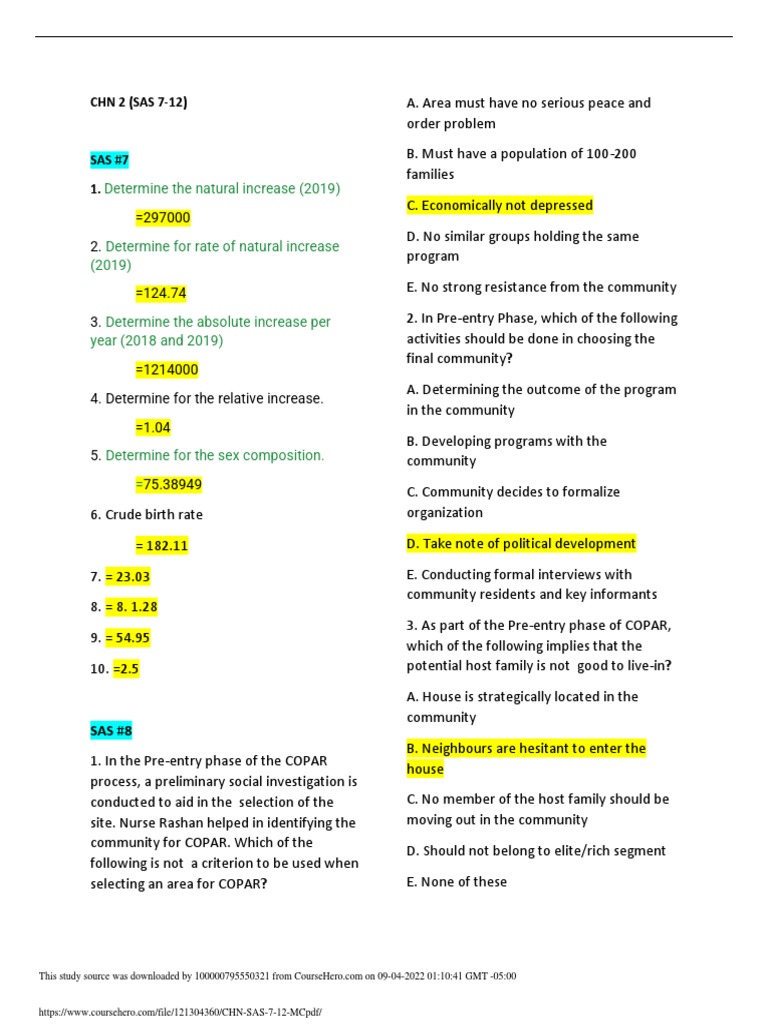 CHN Sas 7 12 MC PDF | Download Free PDF | Evaluation | Hospital
