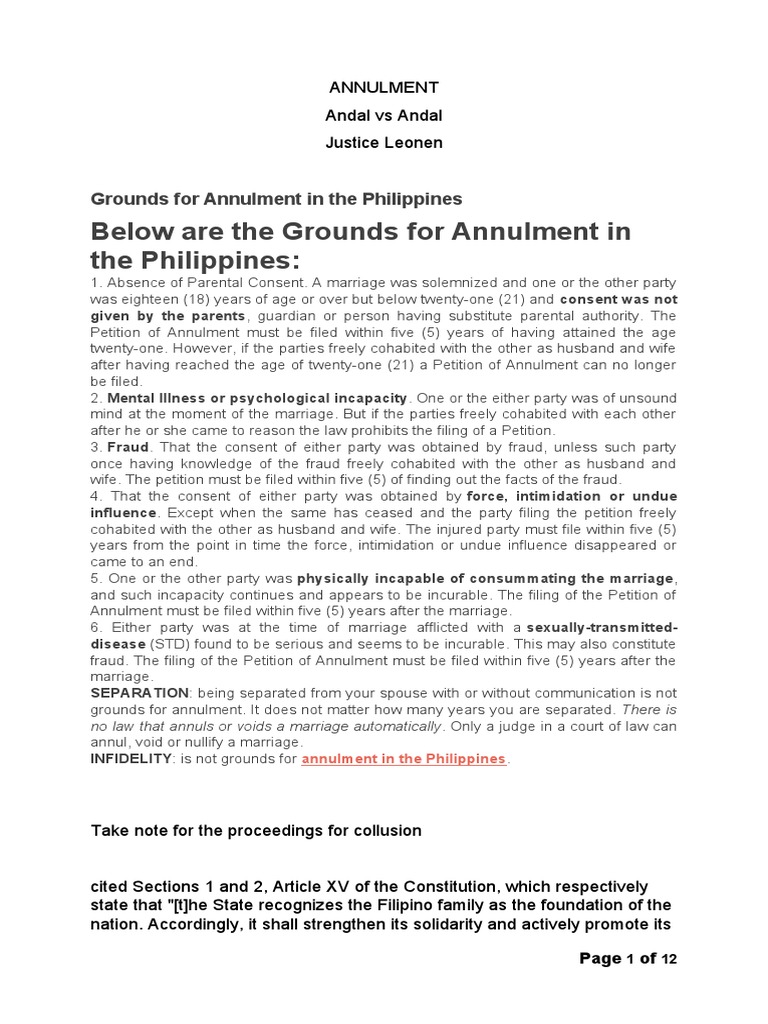 ANNULMENT (Andal Vs Andal) | PDF | Annulment | Marriage