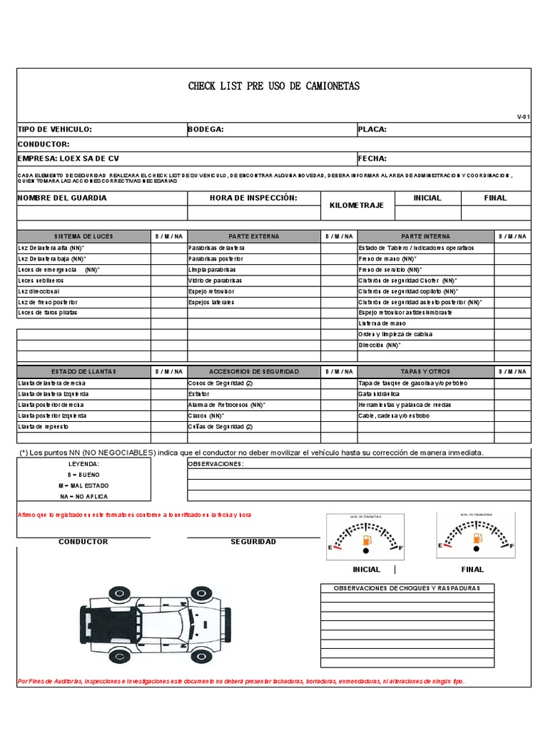 Check List Vehicular | PDF | Vehículos | Transporte