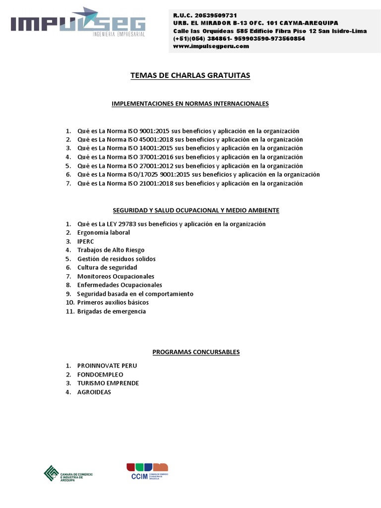 Temas de Charlas Gratuitas Arequipa | PDF