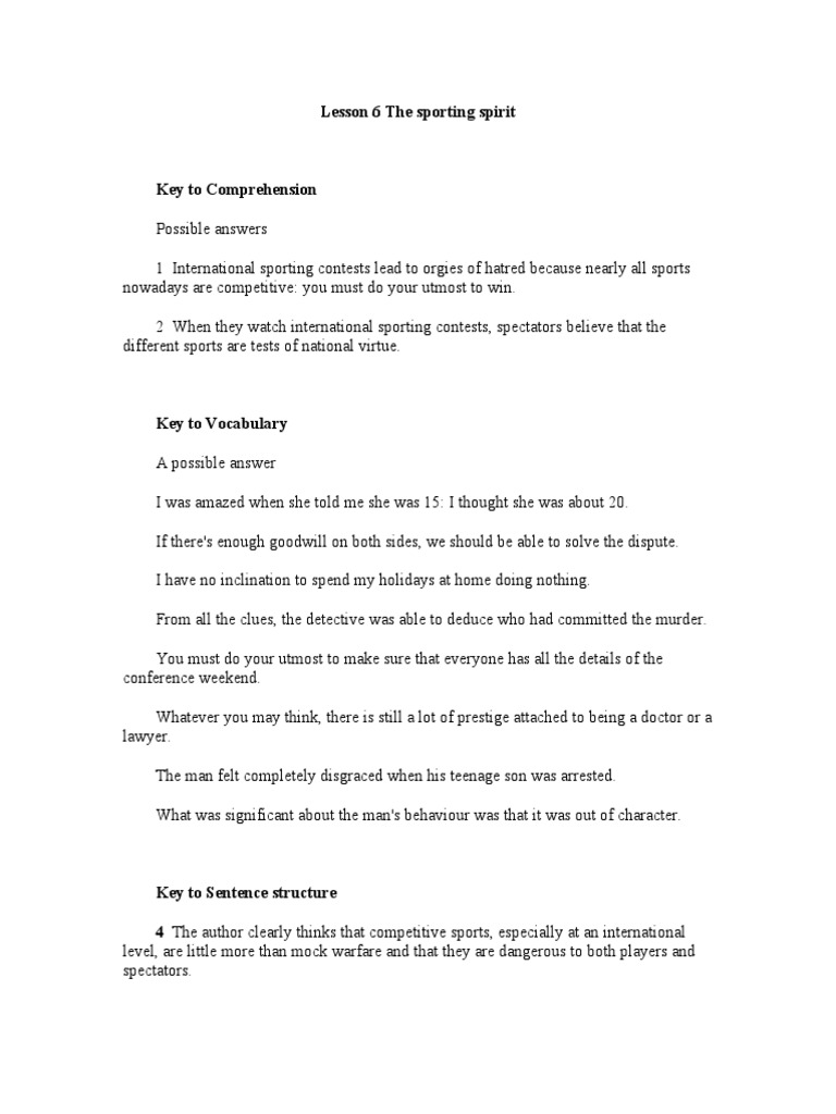 Lesson 6 The Sporting Spirit | PDF | Verb | Noun
