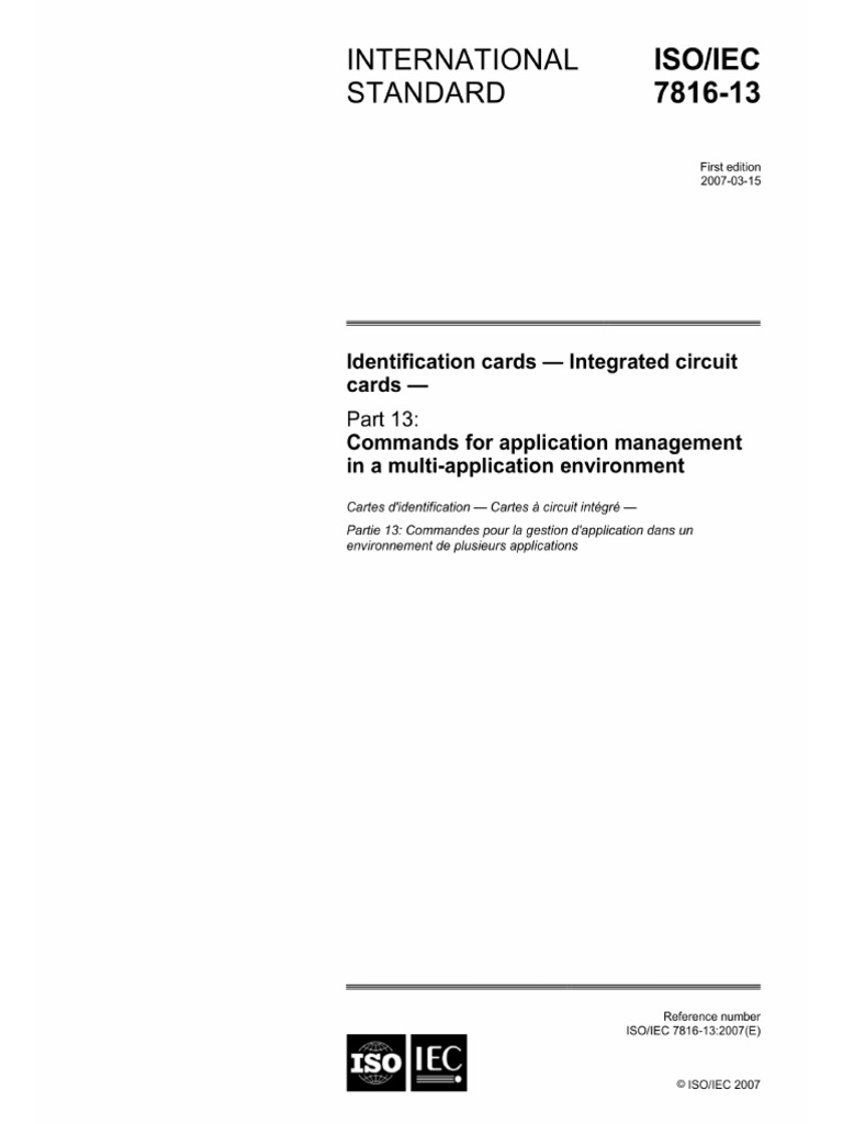 Iso 7816 13 2007 | PDF
