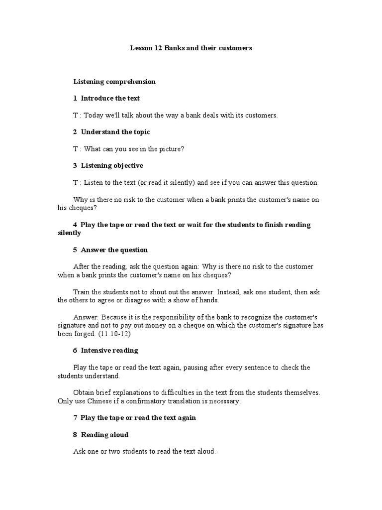 Lesson 12 Banks and Their Customers | PDF | Banks | Cheque