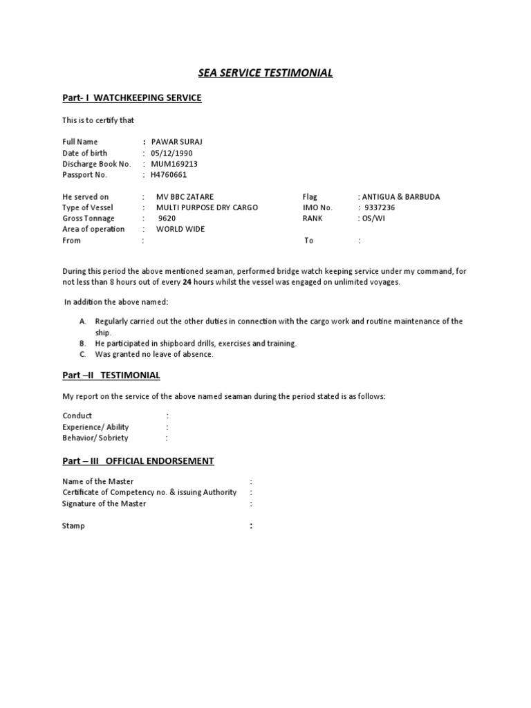 Sea Service Testimonial-1 | PDF