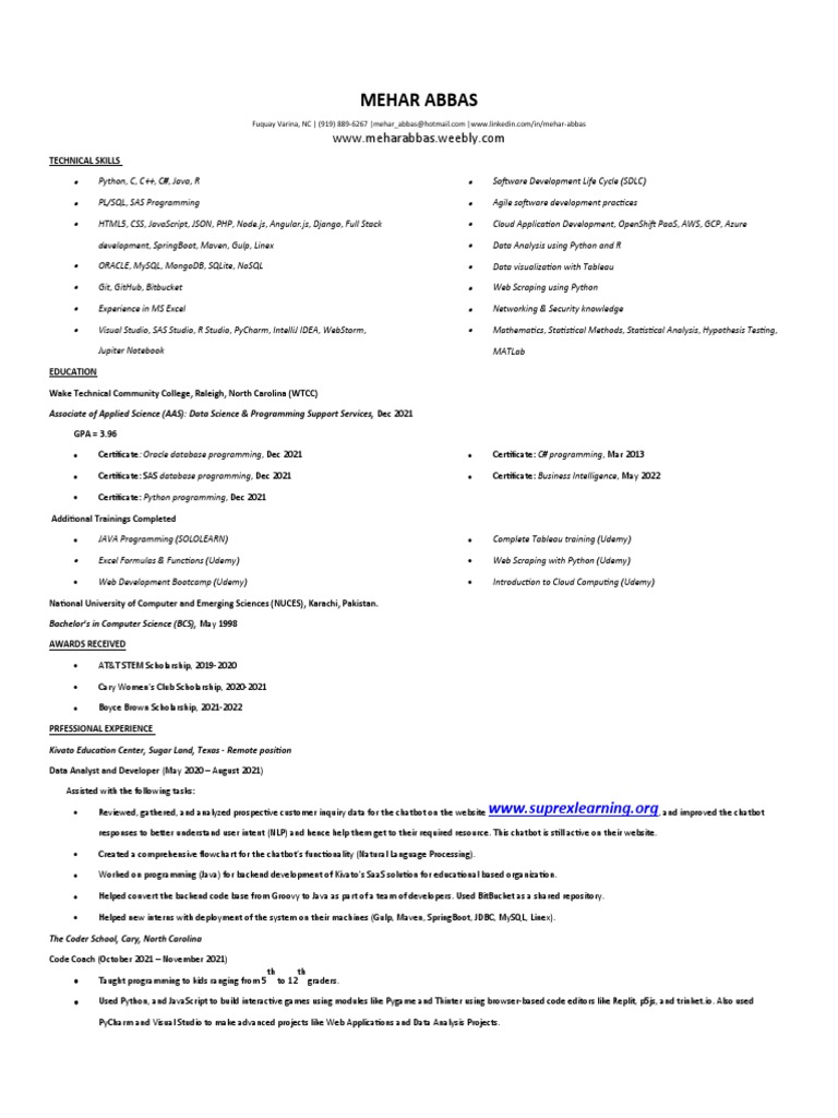 Mehar CV | PDF | My Sql | Cloud Computing