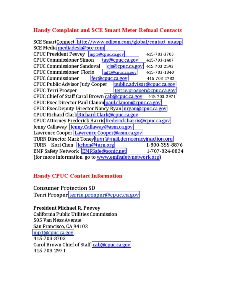 SCE Smart Meter Complaint Contacts | PDF