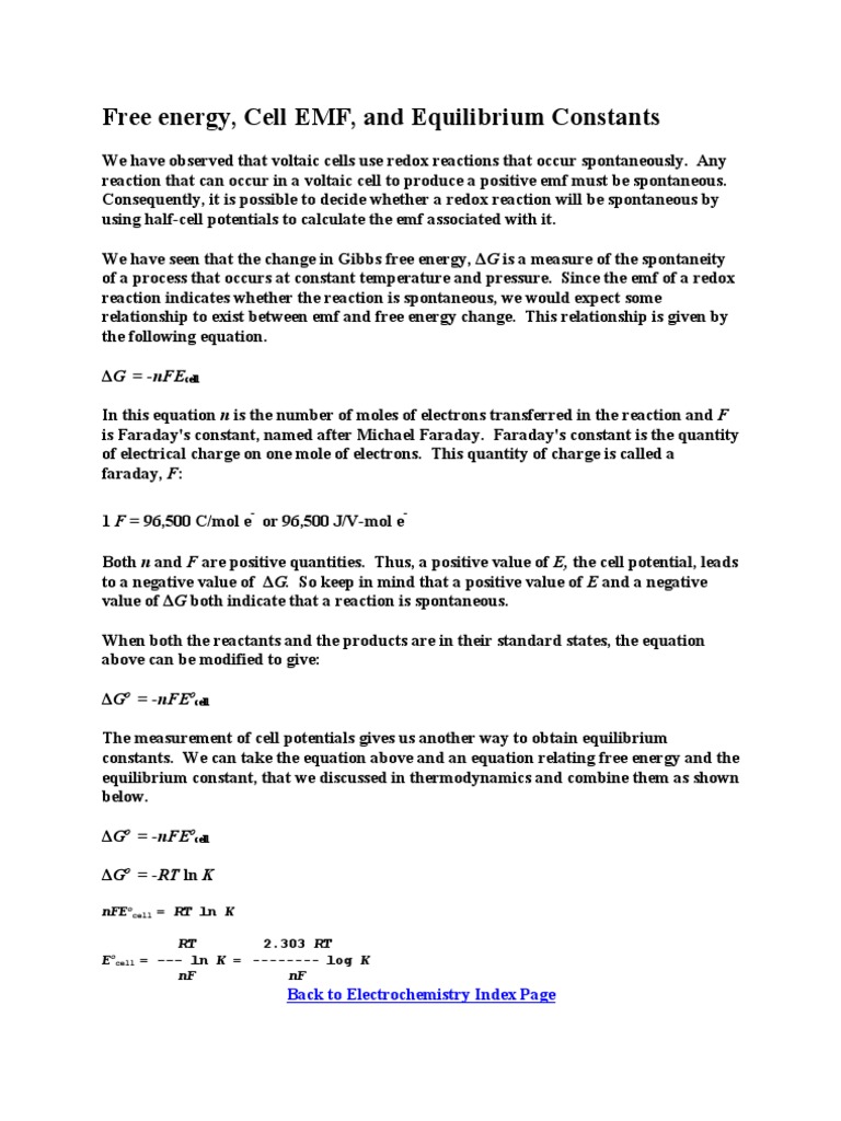 Free Energy and Cell EMF Explained | PDF | Technology & Engineering