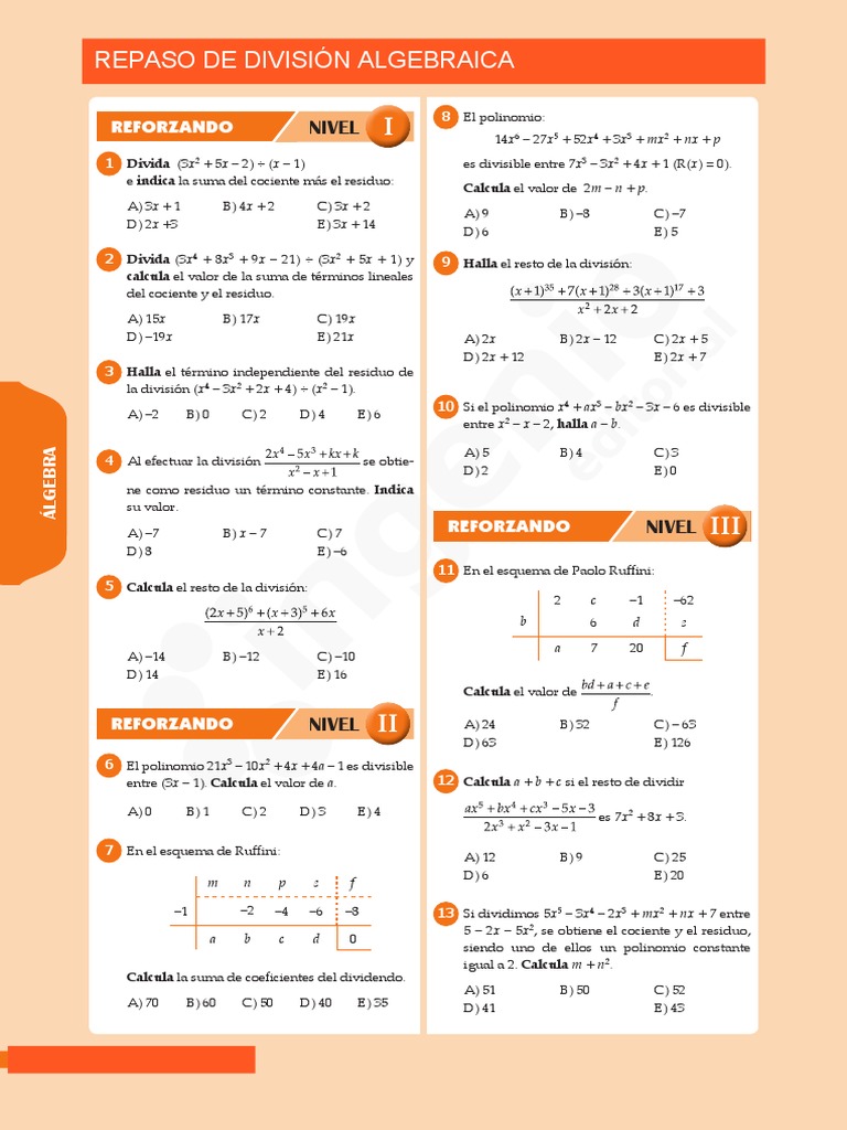 Ficha de Repaso Algebra | PDF | División (Matemáticas) | Análisis matemático