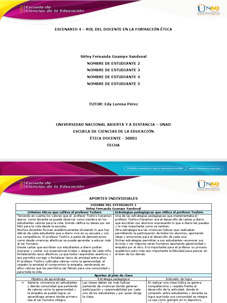 Plantilla Escenario 4 Sirley Guampe | PDF | Maestros | Aprendizaje