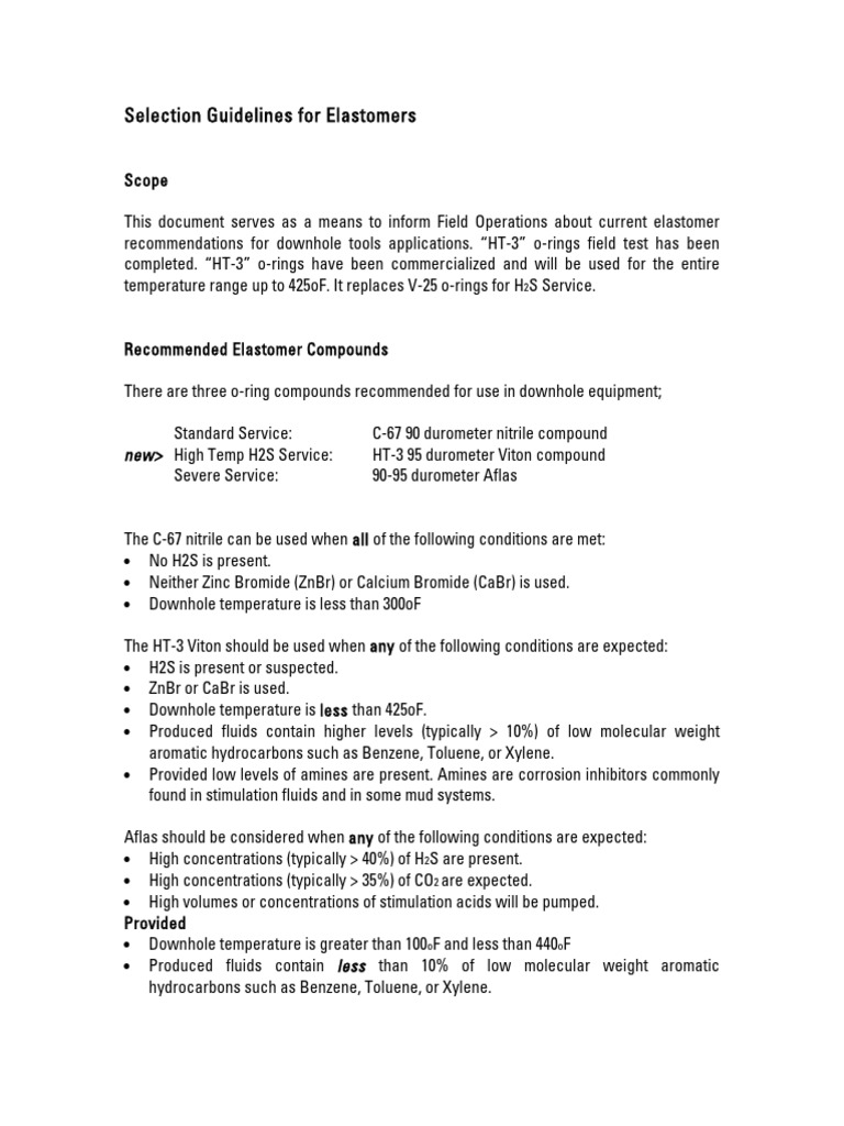 Schlum Elastomer Selection Guidelines | PDF | Chemistry | Materials