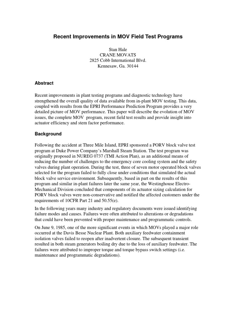 EPRI Paper | Download Free PDF | Electric Motor | Valve