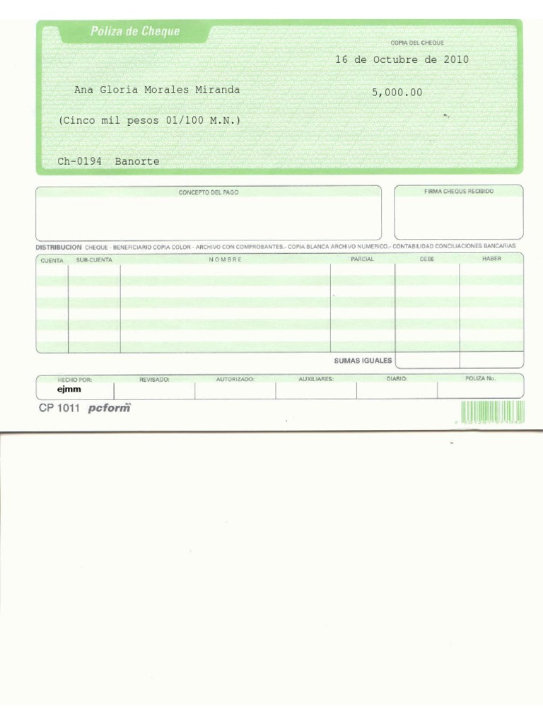 Poliza de Cheque | PDF