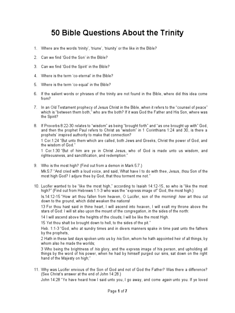 50 Bible Questions About The Trinity | PDF | Trinity | Jesus