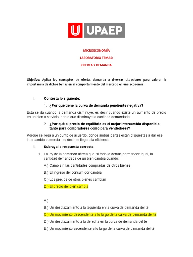Lab 2 Oferta y Demanda | PDF | Oferta y demanda | Oferta (economía)