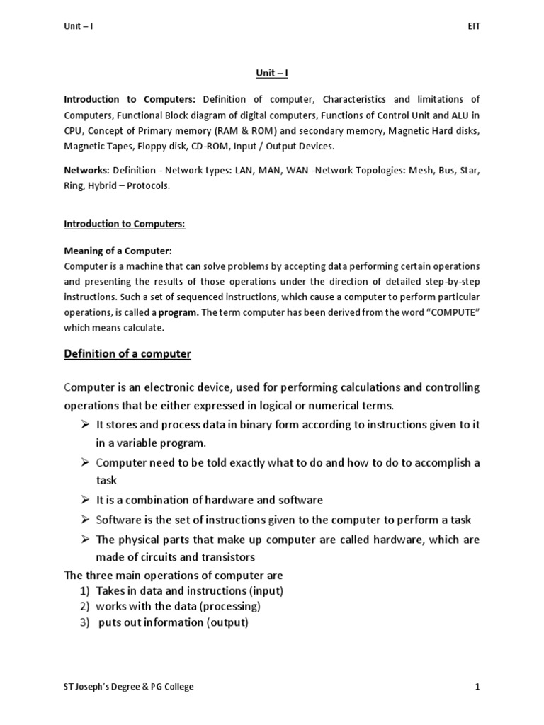 Introduction to Computers: Definition, Characteristics & Components | PDF | Random Access Memory ...