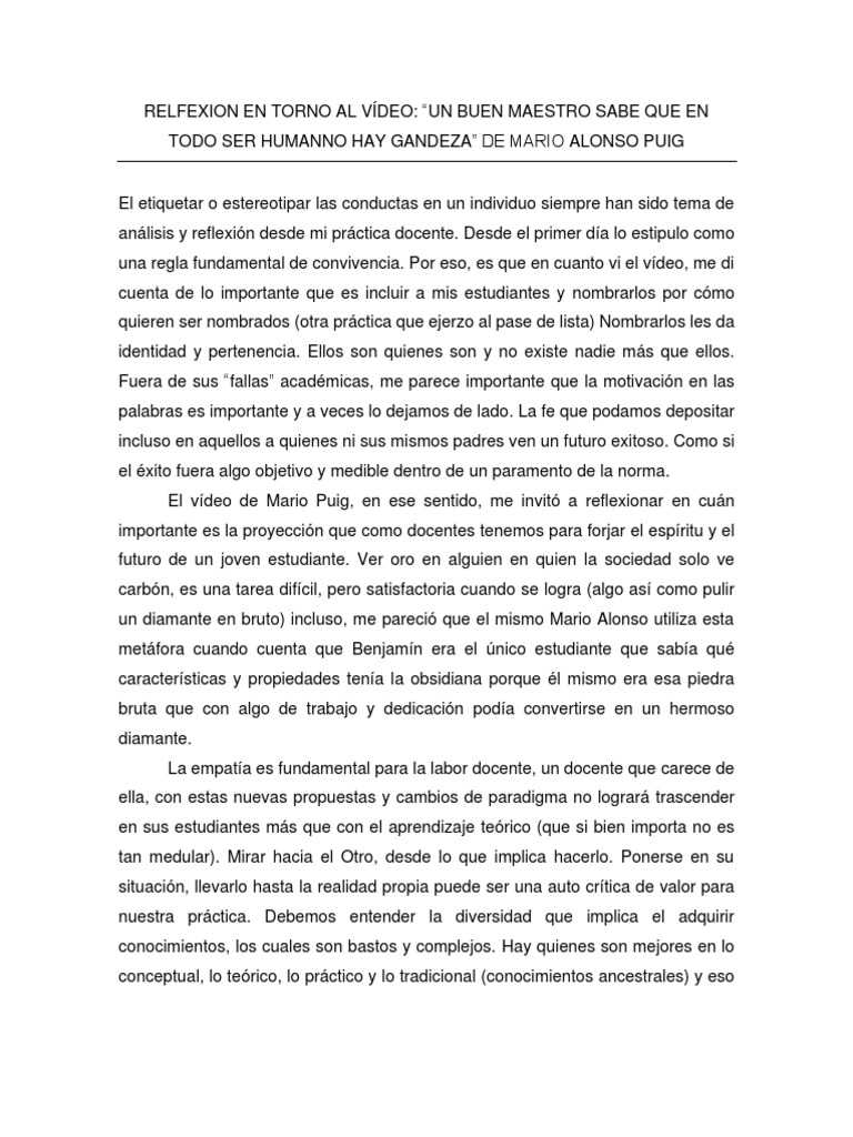 Reflexión "Un Buen Maestro Sabe Que en Todo Ser Humanno Hay Gandeza" de ...