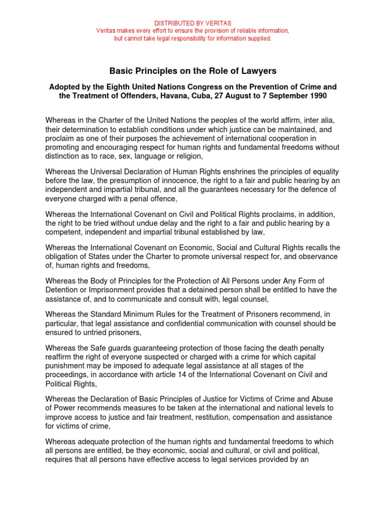 United Nations Basic Principles On The Role of Lawyers | PDF | Lawyer ...