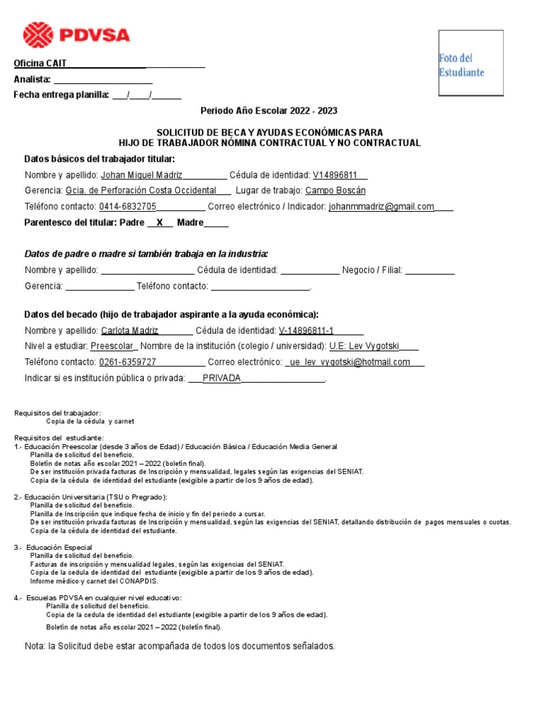 Planilla Beca 2022-2023 | PDF