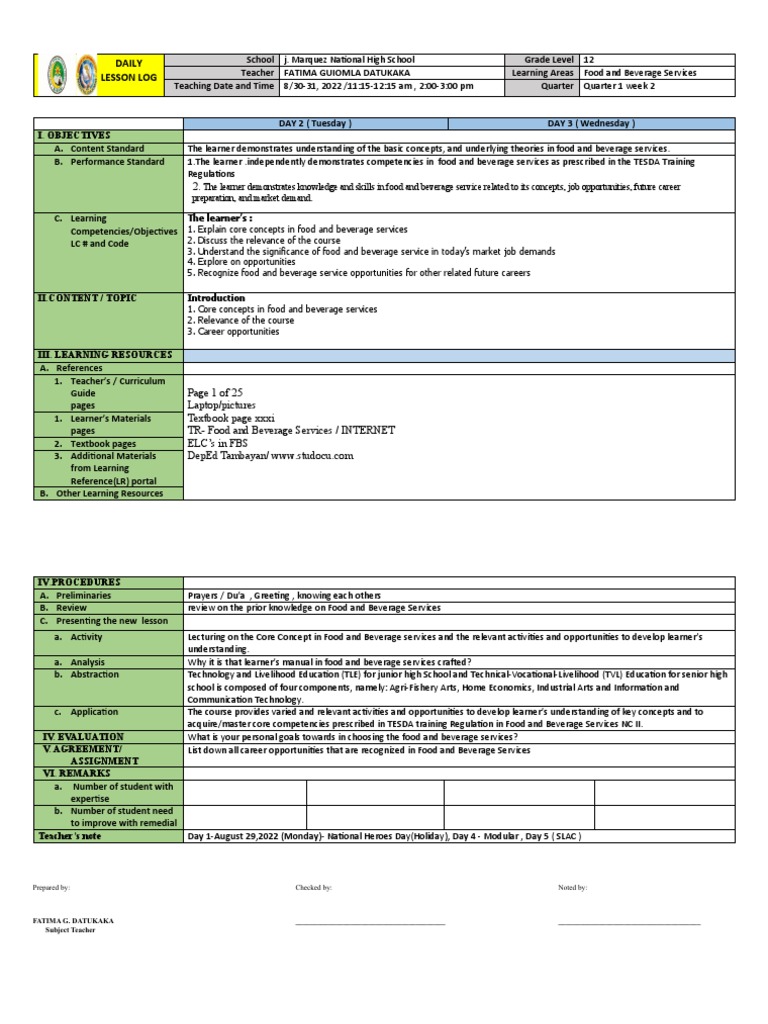 fbs weekly DLL 2022 | PDF | Entrepreneurship | Learning