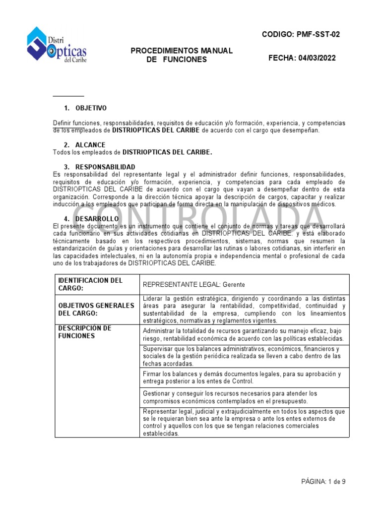 Procedimientos Manual de Funciones | PDF | Contabilidad | Calidad ...